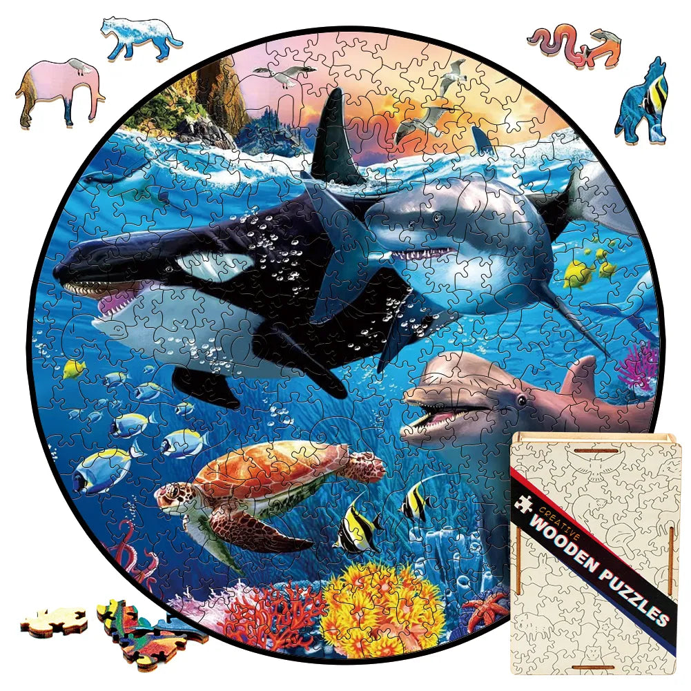 Animal Wooden Jigsaw Puzzle Toy Whale Shark Coral Reef Wood Puzzles To ...